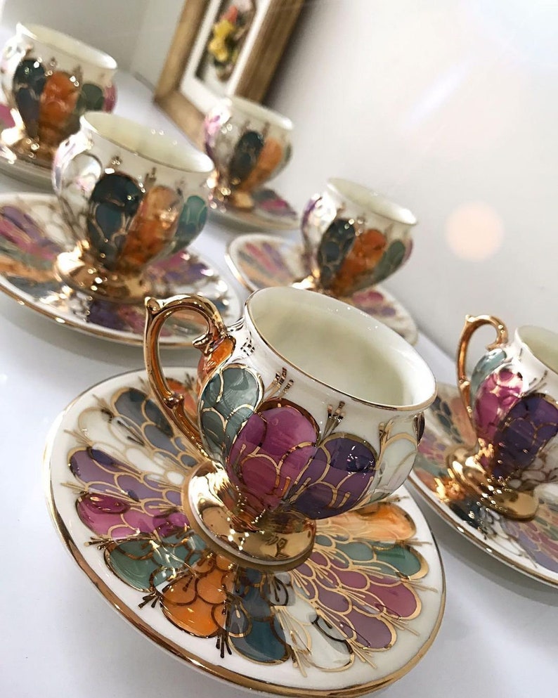 Real Gold Handcrafted Porcelain Turkish Coffee Cup Set - Etsy