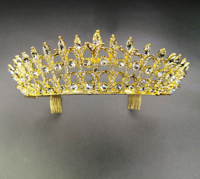 Gold Crystal Bridal Tiaracrystal Wedding Tiarawedding - Etsy