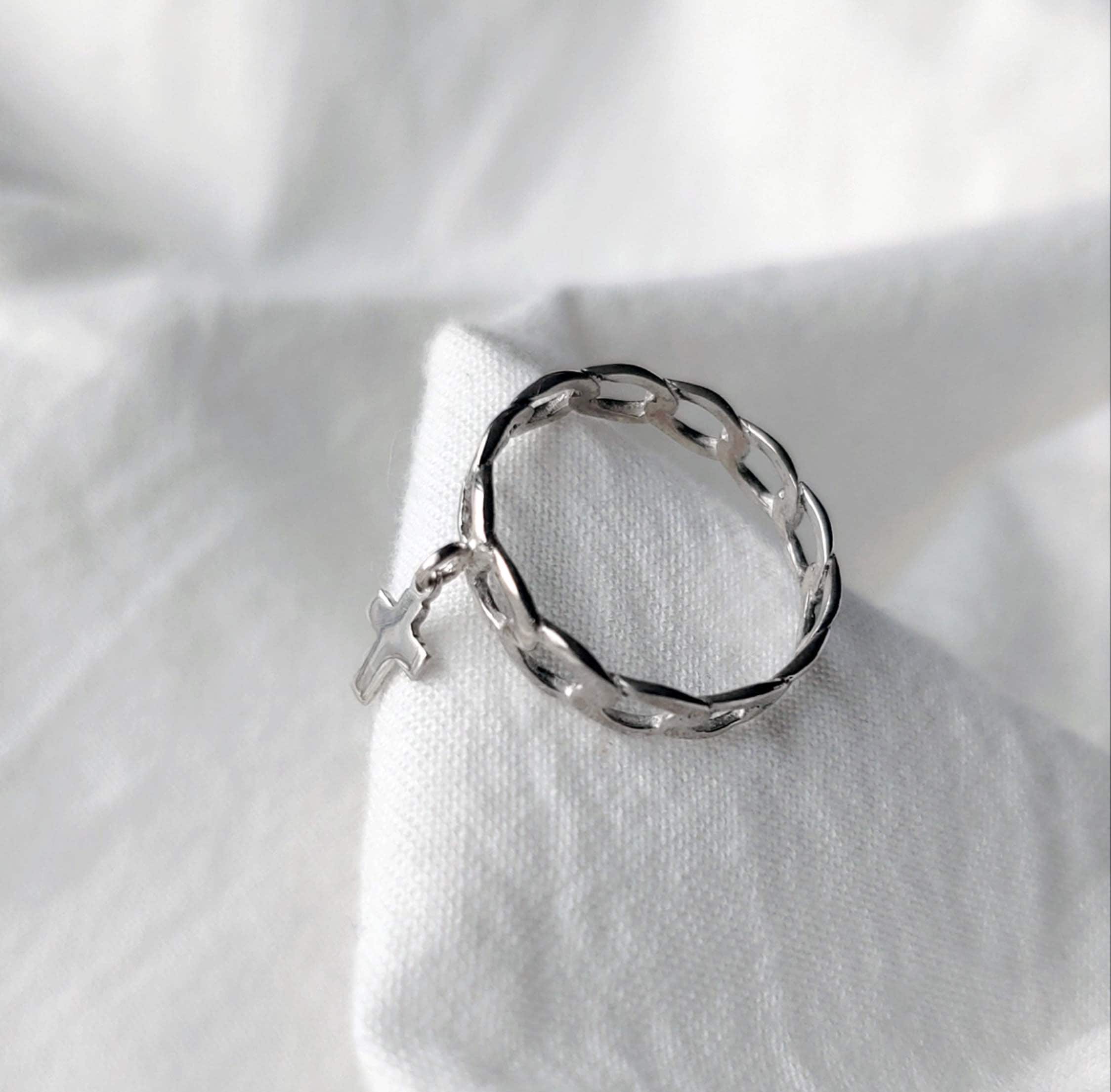 Silver Cross Ring Cross Chain Ring Dainty Cross Ring Dangle - Etsy UK