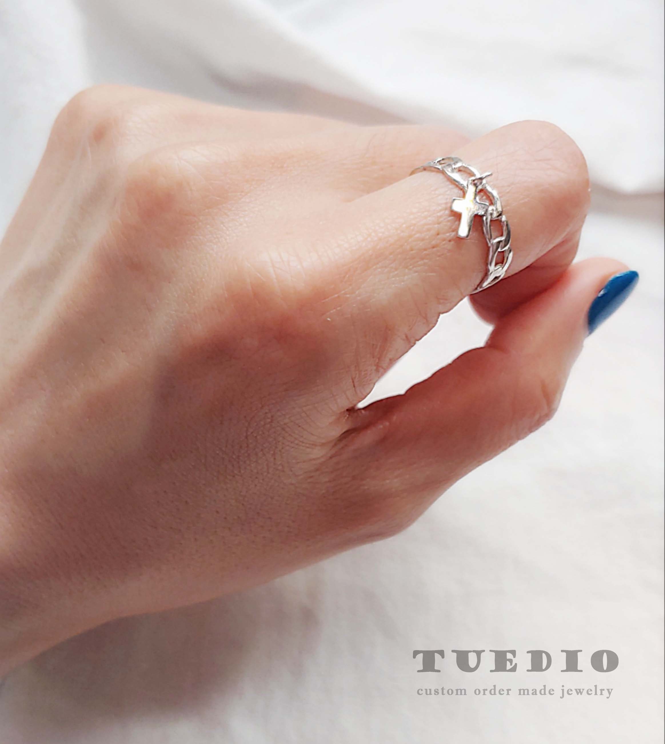 Silver Cross Ring Cross Chain Ring Dainty Cross Ring Dangle - Etsy UK