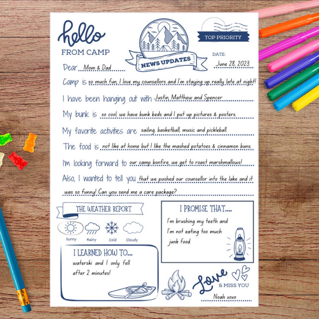 Fill-in Camp Letter Stationery: Kids Summer Camp Notes (PDF) - Etsy
