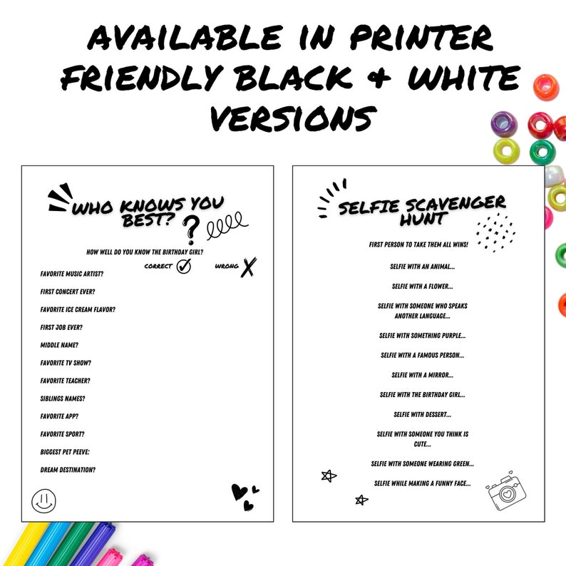 Tween Teen Birthday Games: Printable Party Activity Sheets (digital ...