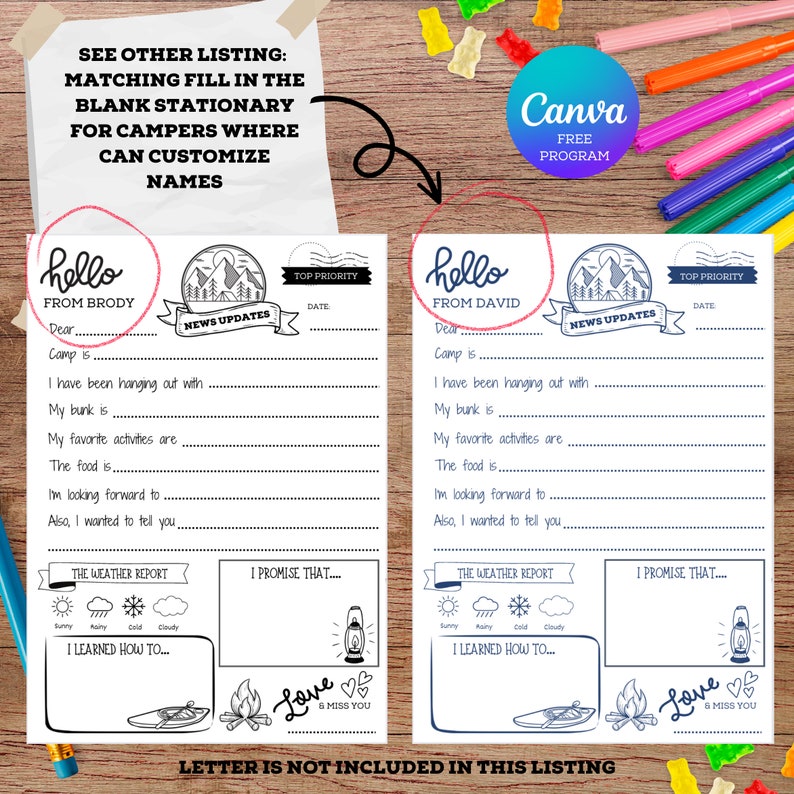 Sleepaway Camp Address Template for Kids, Printable, Mailing Addresses ...