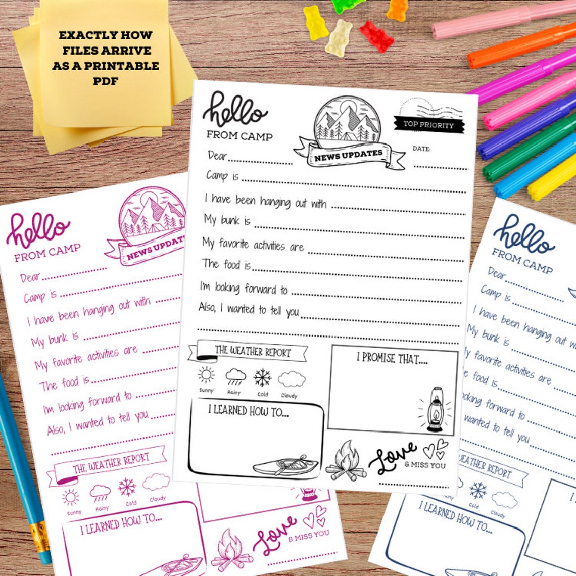 Fill-in Camp Letter Stationery: Kids Summer Camp Notes (PDF) - Etsy