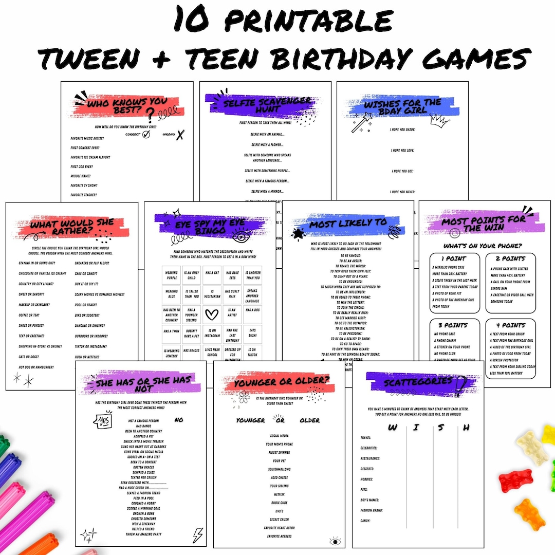 Tween & Teen Girl Birthday Games, Party Games, Teenager Party Favor ...