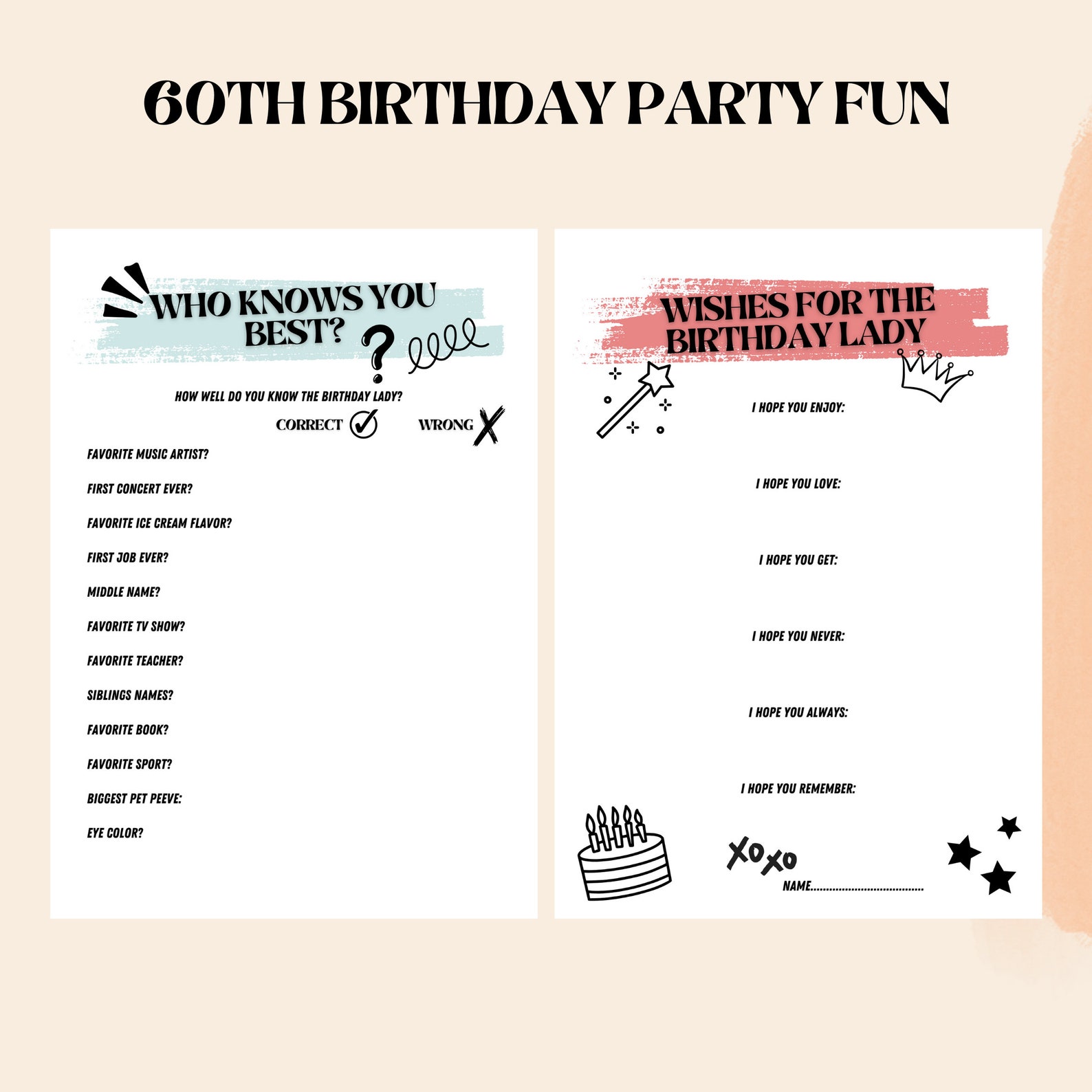 60th Birthday Games for Women 60th Birthday Party Games for Her Born in ...