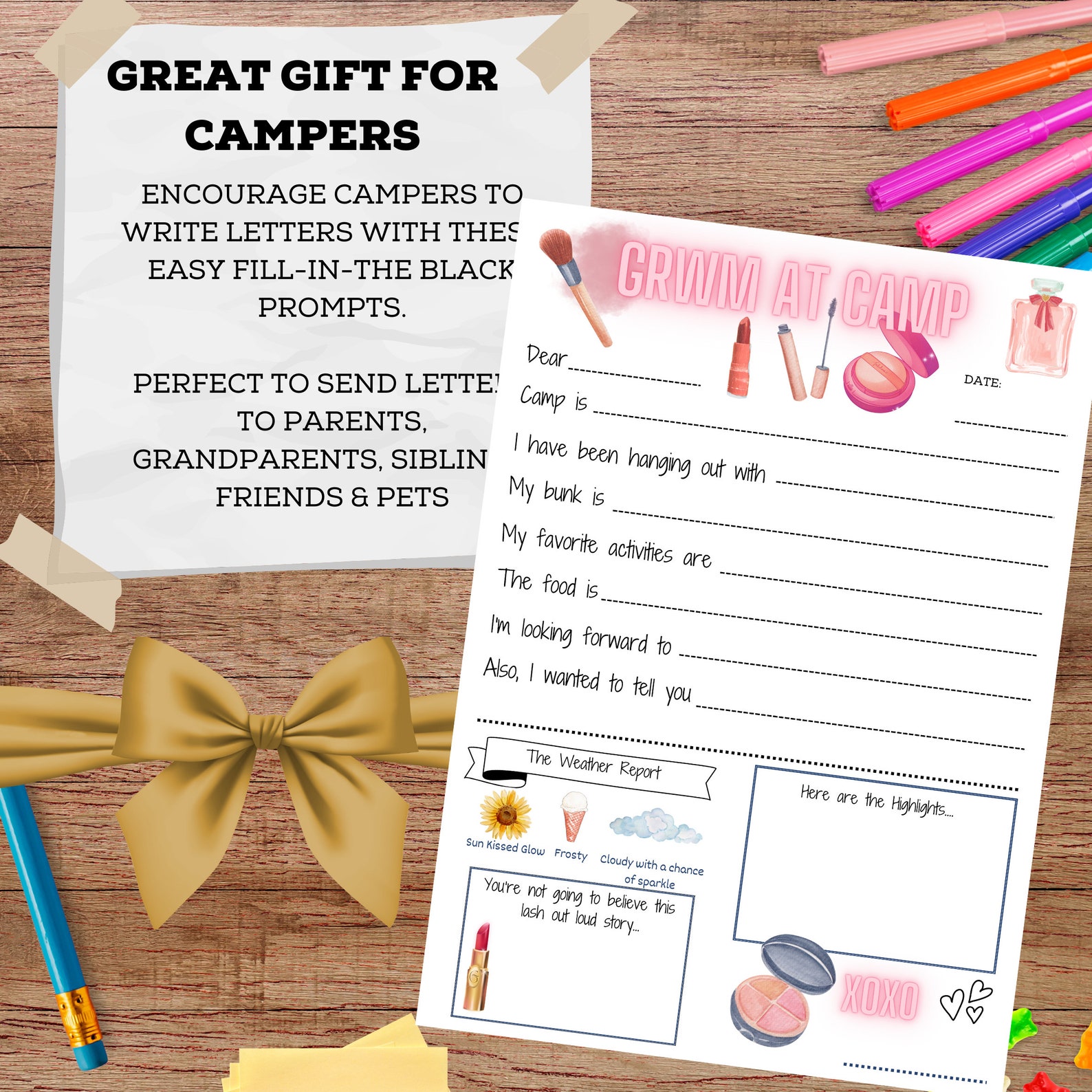 GRWM Fill in the Blank Camp Letter, Camp Note Printable, Summer Camp ...