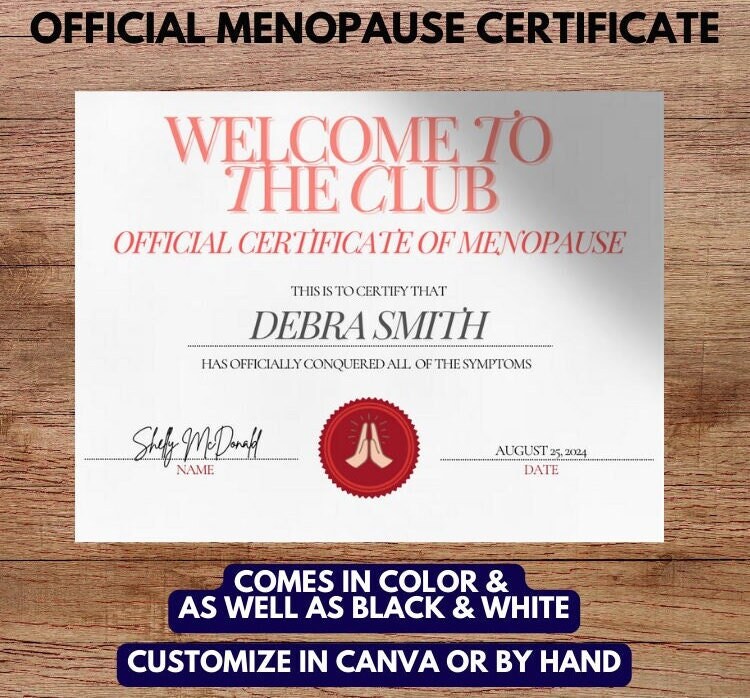Printable Certificate of Menopause | Cheeky and Sarcastic | 11" X 8.5 ...