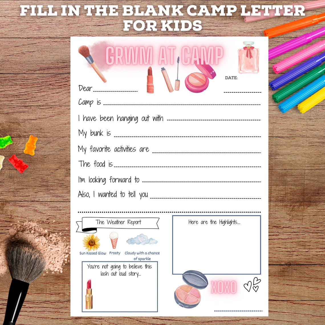 GRWM Fill in the Blank Camp Letter, Camp Note Printable, Summer Camp ...