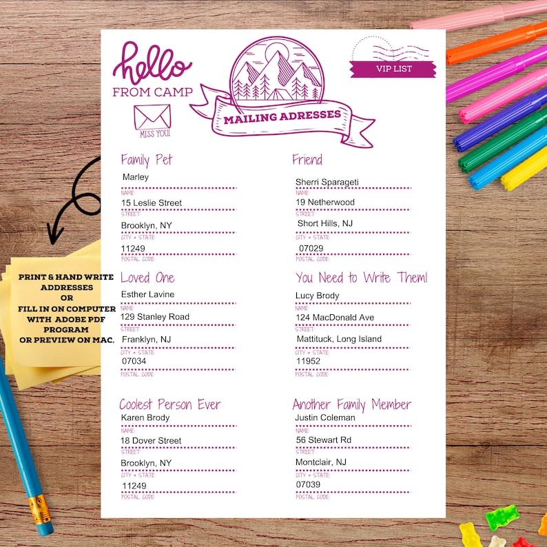 Sleepaway Camp Address Template: Summer Camp Stationery (printable ...