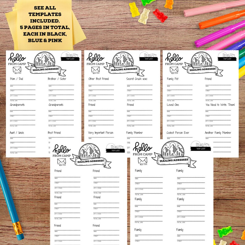 Sleepaway Camp Address Template for Kids, Printable, Mailing Addresses ...