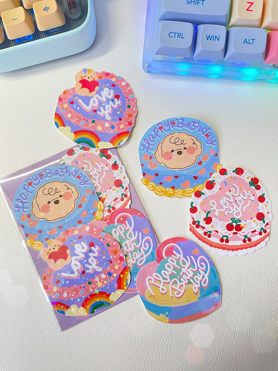 3+1 Free Holograph Glitter Star Flake Cake Stickers Pack, Cute Stickers ...