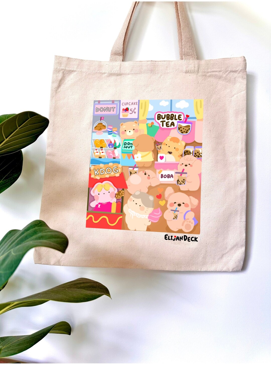 Bubble Tea Tote Bag, Cute Tote Bag, KDOG Tote Bag, Korean Food Tote Bag ...