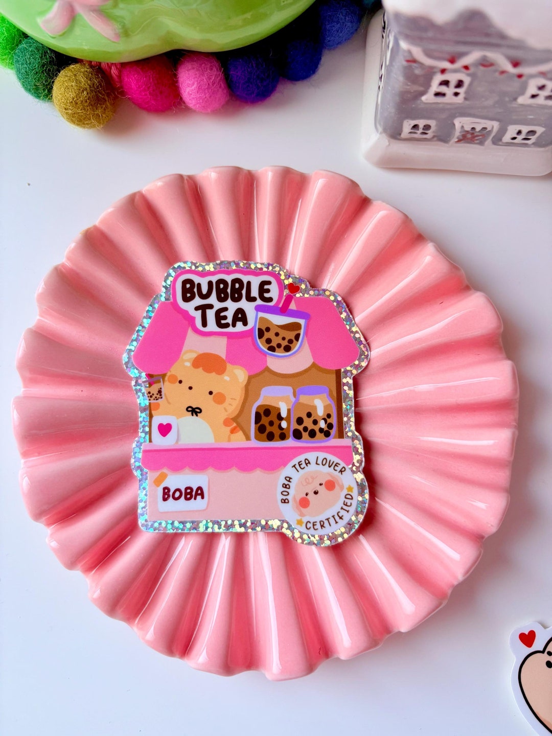 Bubble Tea Cart Sticker, Boba Tea Lover Sticker, Glitter Sticker, Drink ...