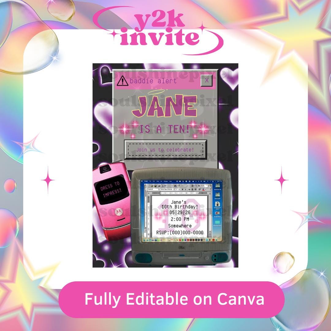 Editable Y2K Birthday Invitation – Flip Phones, Mac Desktops & Major ...