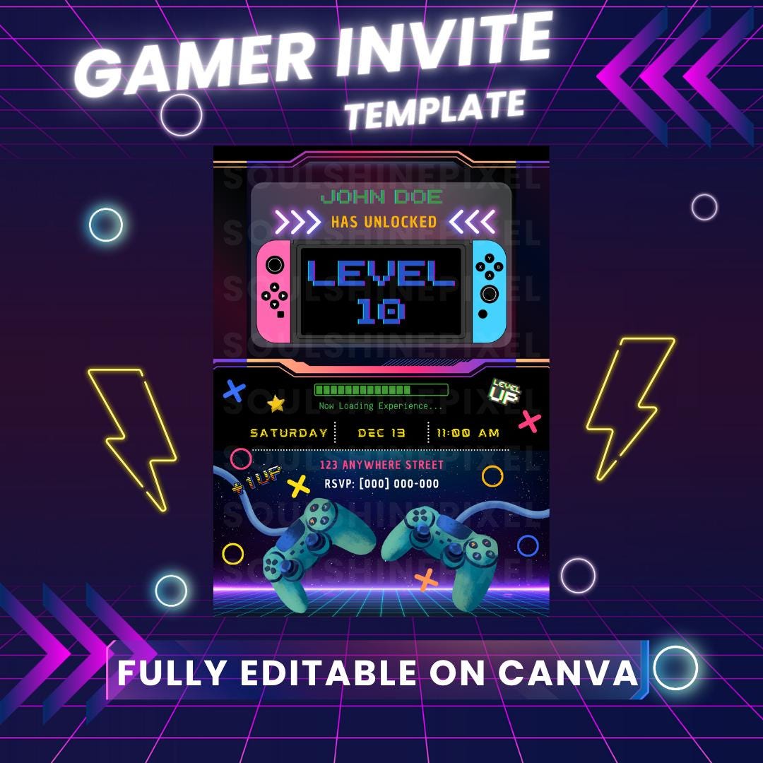 Editable Gamer Birthday Invitation – Unlocking Level [your Age Here ...