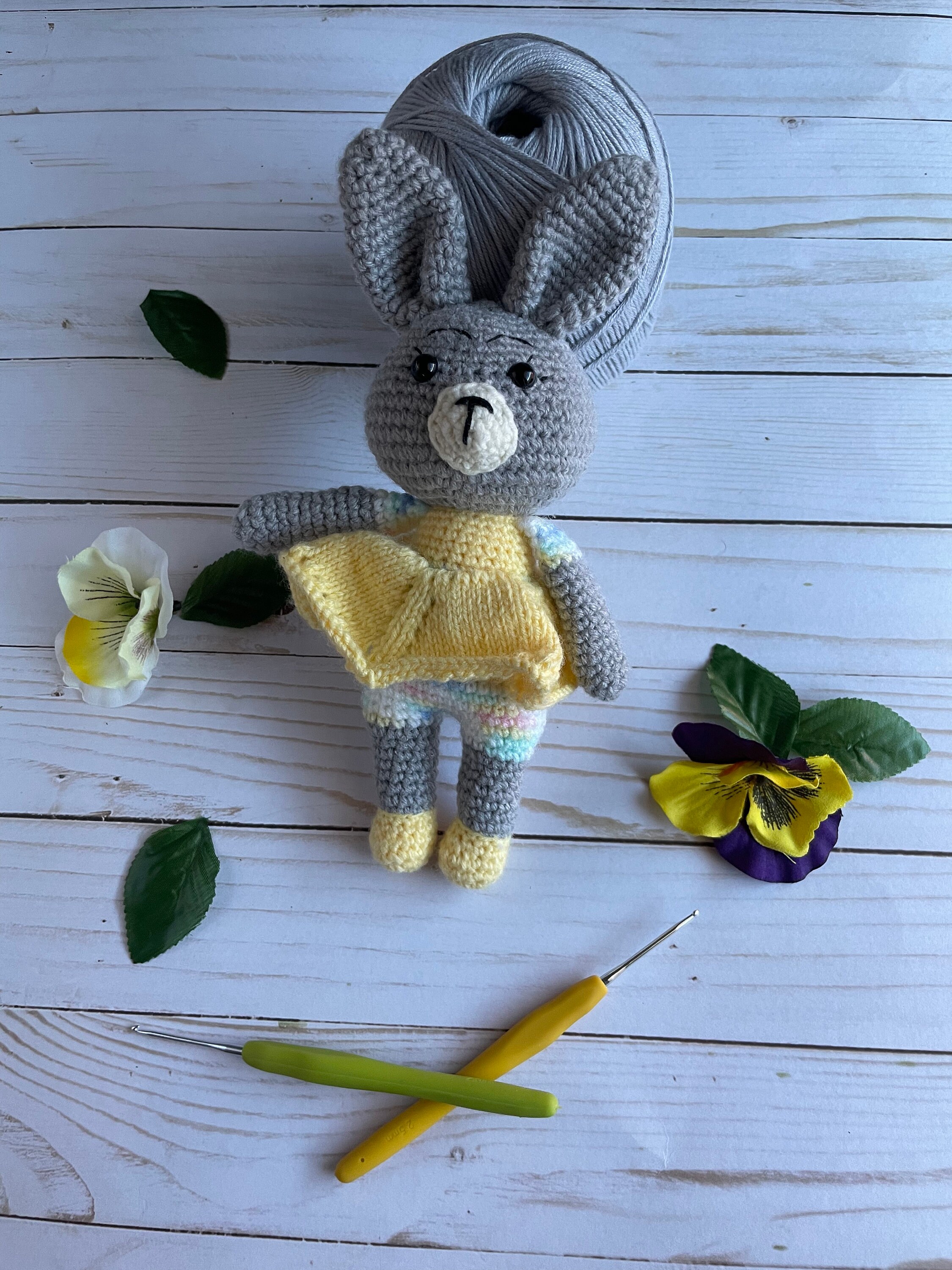 Emma the Bunny Girl in Yellow Dress. Crocheted Handmade Stuffed Toy - Etsy