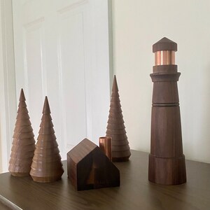 Handcrafted Walnut Wood Lighthouse With Copper Lens - Nautical Decor - Etsy