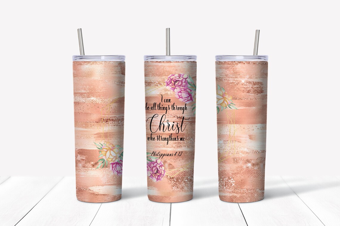 Customizable Peach Floral Sublimated 20 Oz or 30 Oz Skinny - Etsy