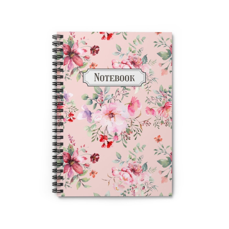 Pink Floral Spiral Notebook, Ruled Line Notebook, Floral Spiral ...