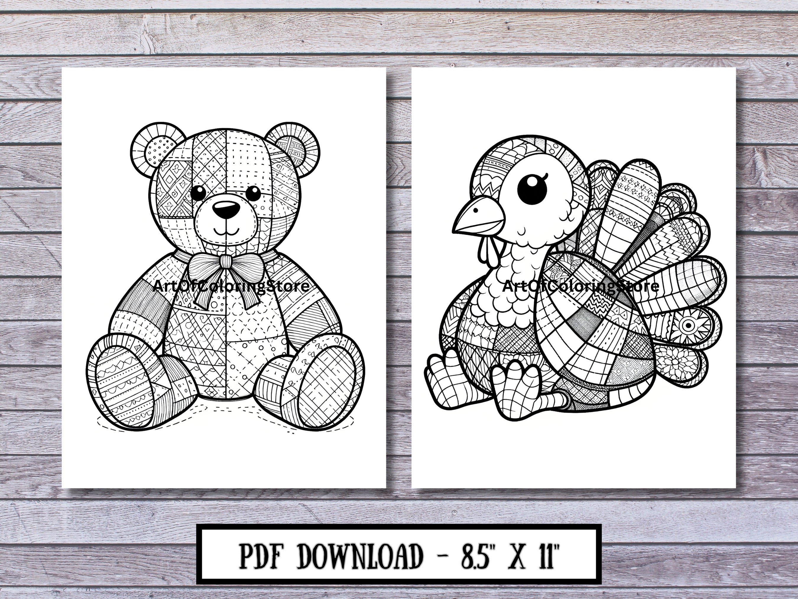 Patchwork Toy Animals Fun Coloring for Adults Bundles - 65 Pages ...