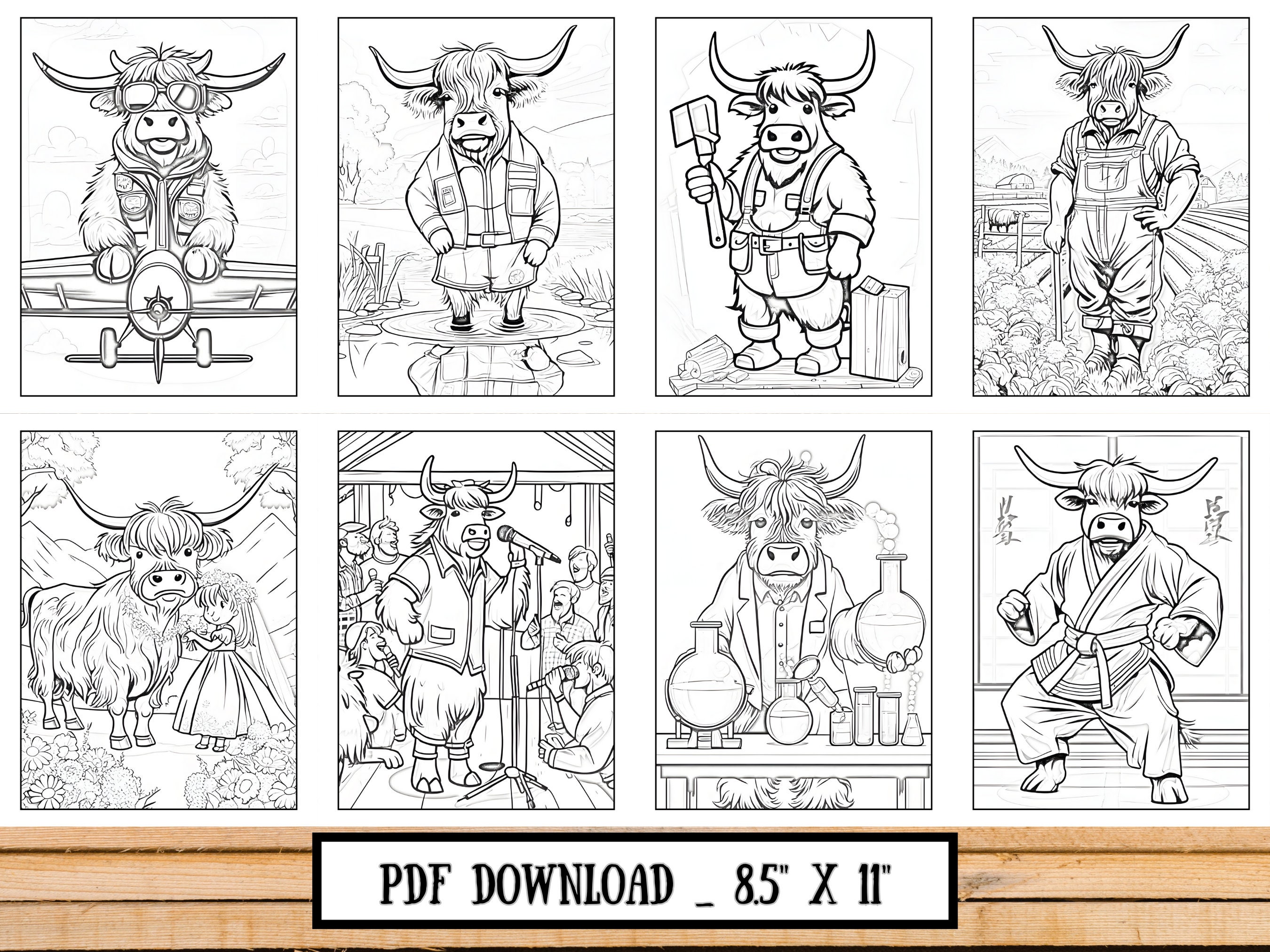 Highland Cow Dreams Coloring Pages for Kids - 65 Pages + Free Cover ...