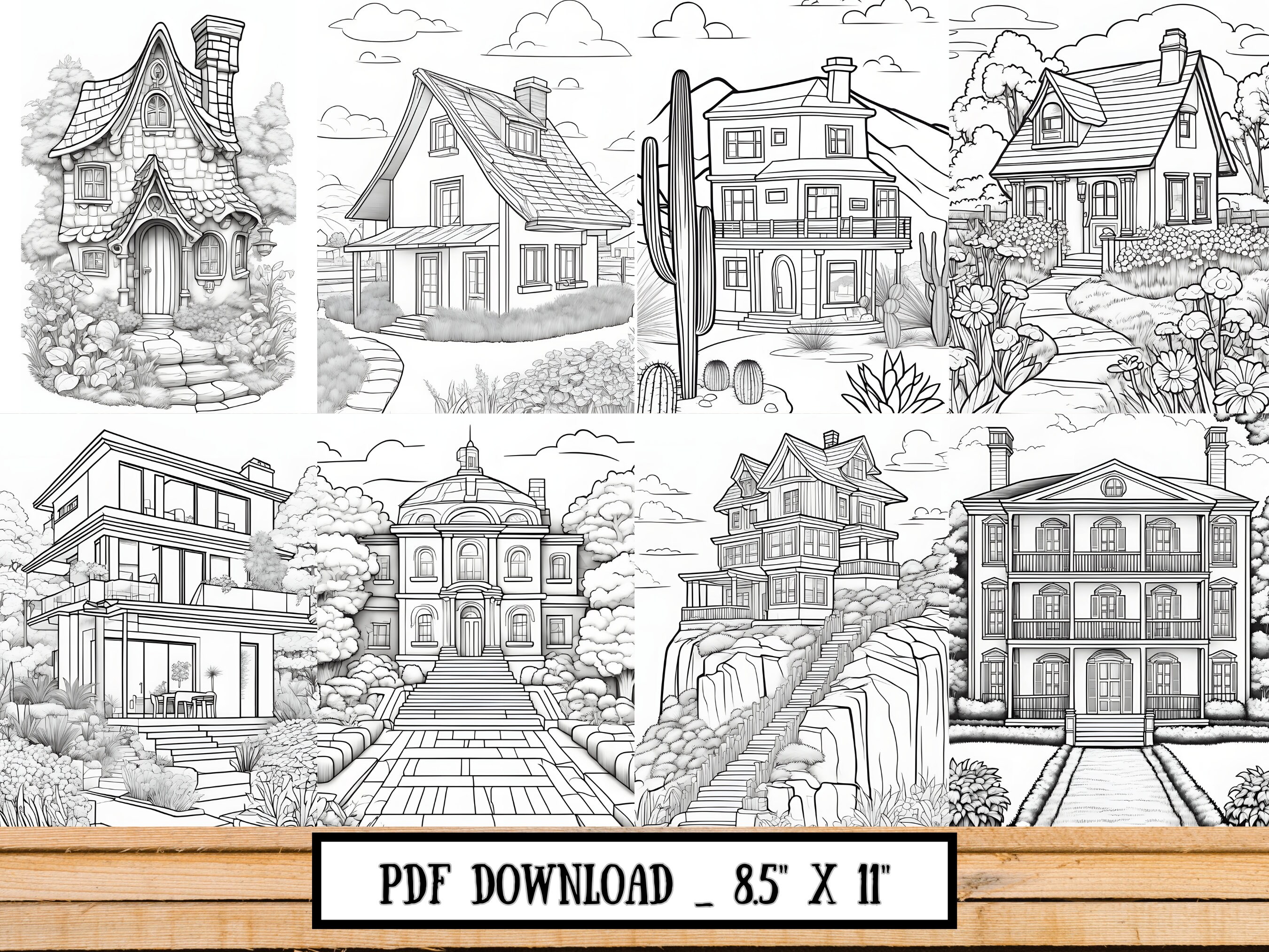 50 House in the World Coloring Pages, Adults Kids Instant Download ...
