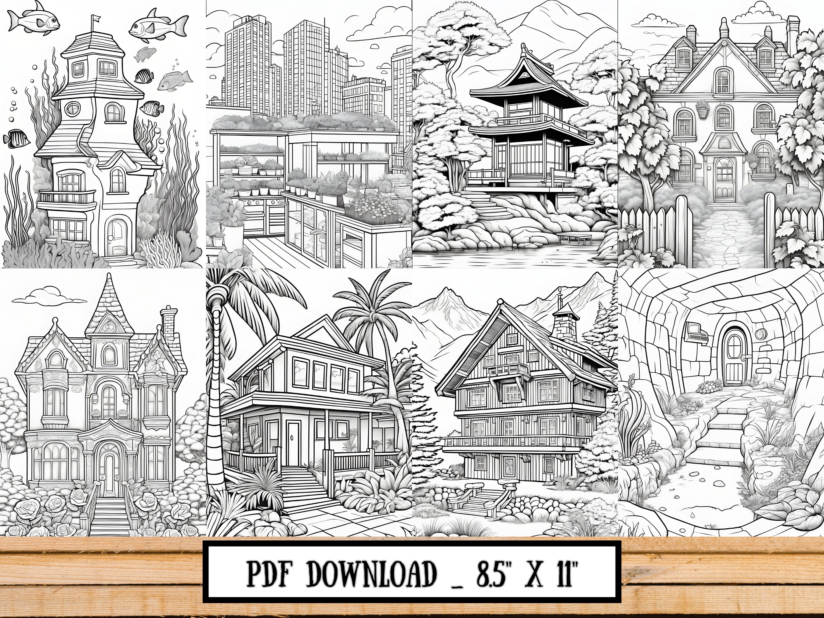 50 House in the World Coloring Pages, Adults Kids Instant Download ...