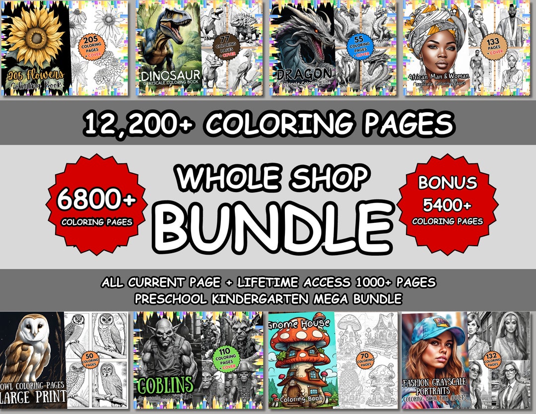 12,200 Coloring Pages for Kids and Adults, Whole Shop Bundle, Mega ...