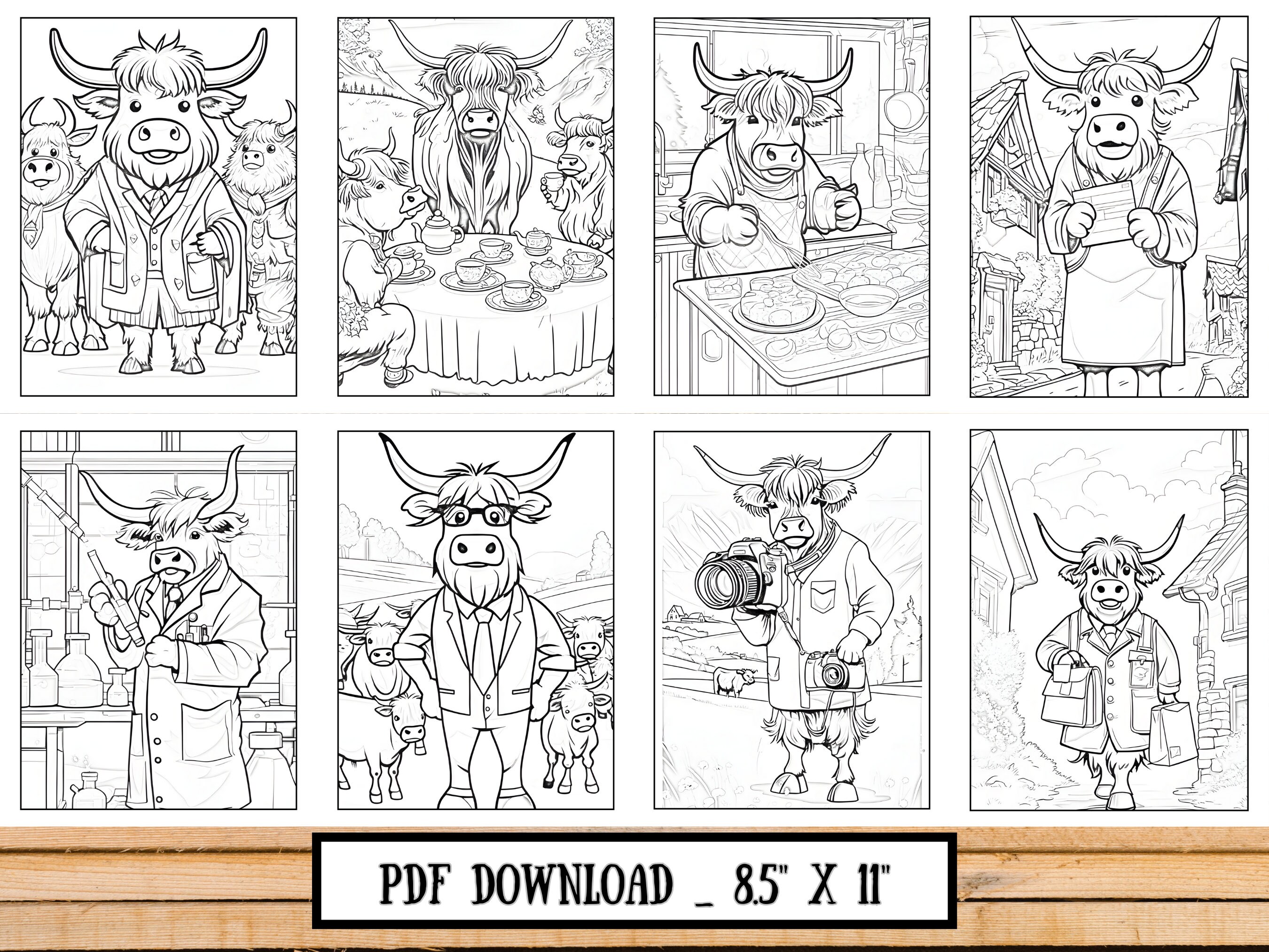 Highland Cow Dreams Coloring Pages for Kids - 65 Pages + Free Cover ...