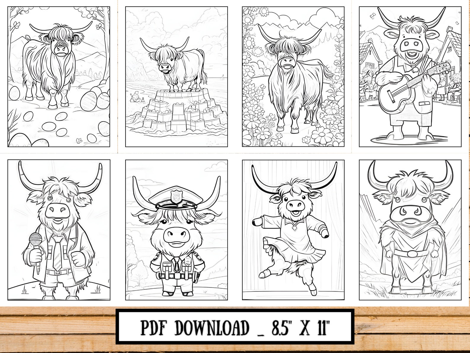 Highland Cow Dreams Coloring Pages for Kids - 65 Pages + Free Cover ...