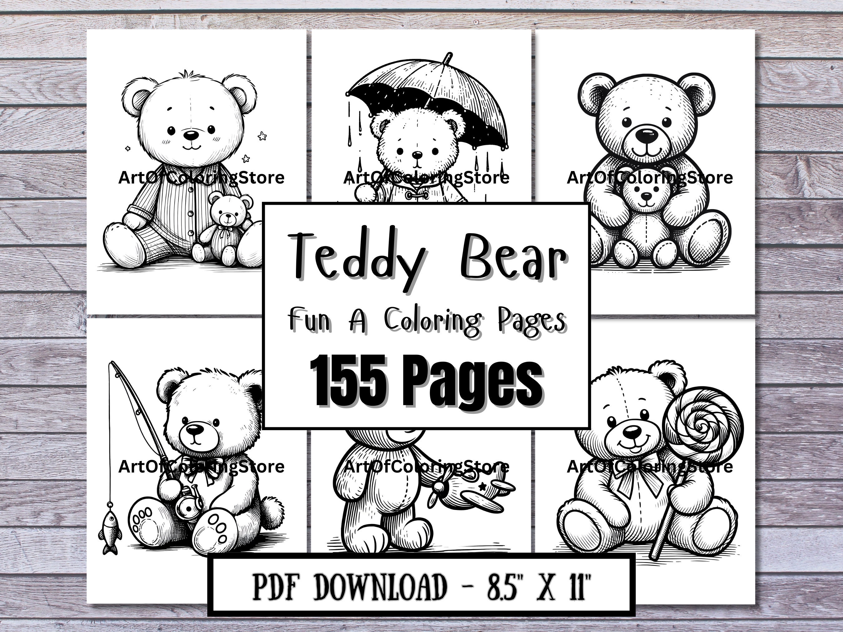 Teddy Bear Fun A Coloring Pages for Adults & Kids Bundle - 155 Pages ...