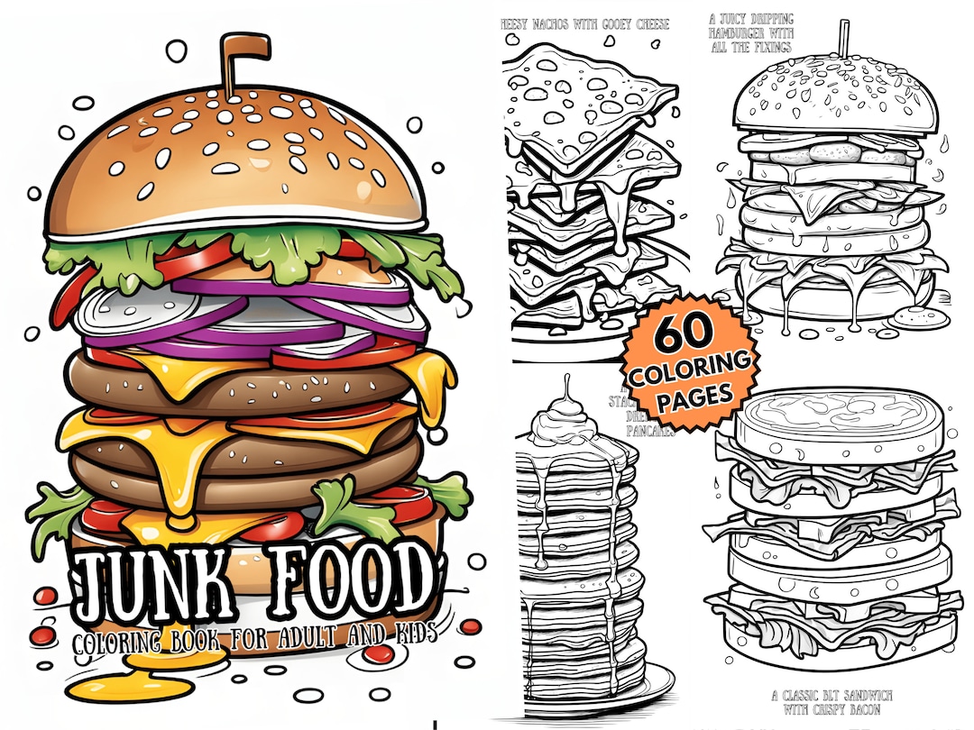Junk Food Coloring Pages for Adults and Kids - 60 Pages + Free Cover ...