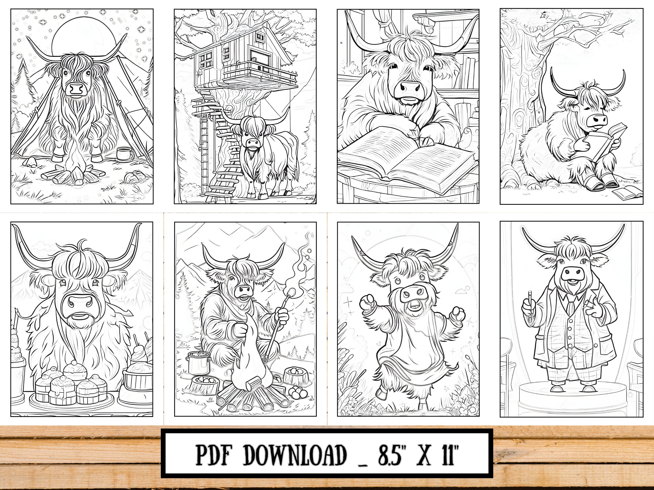 Highland Cow Dreams Coloring Pages for Kids 65 Pages Free Cover png - Etsy