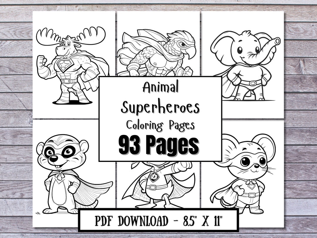 Animal Superheroes A Coloring Pages for Kids and Adults Bundles 93 ...