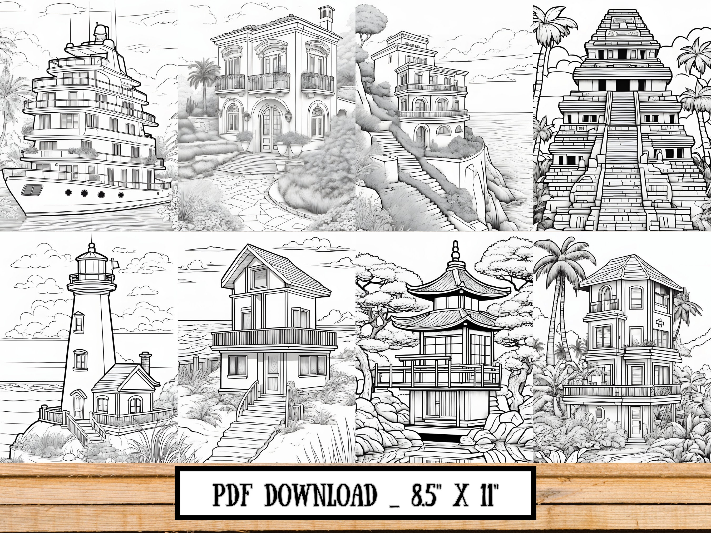 50 House in the World Coloring Pages, Adults Kids Instant Download ...