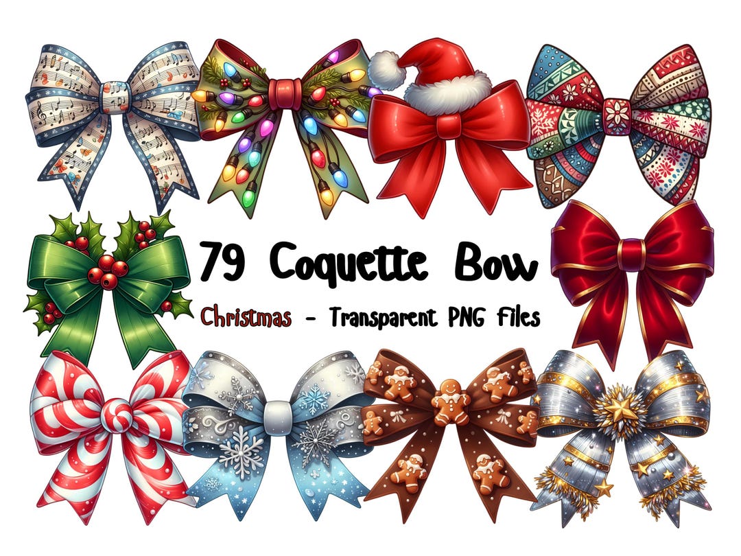 Christmas Coquette Bow Clipart PNG, Festive, Digital Designs for Your ...