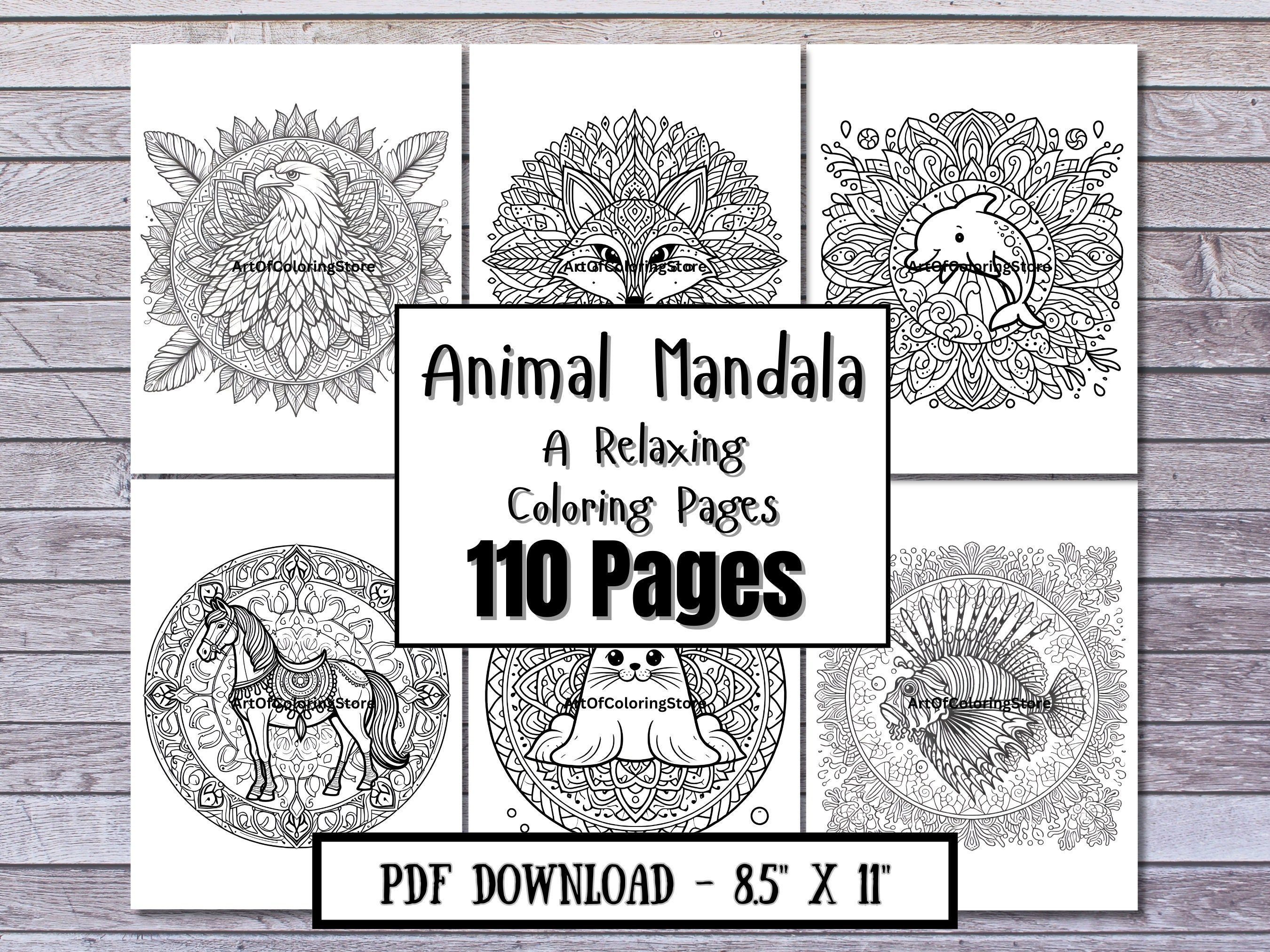 Animal Mandala A Relaxing Coloring Pages for Adults and Kids Bundles ...