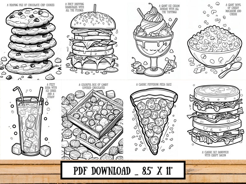 Junk Food Coloring Pages for Adults and Kids - 60 Pages + Free Cover ...