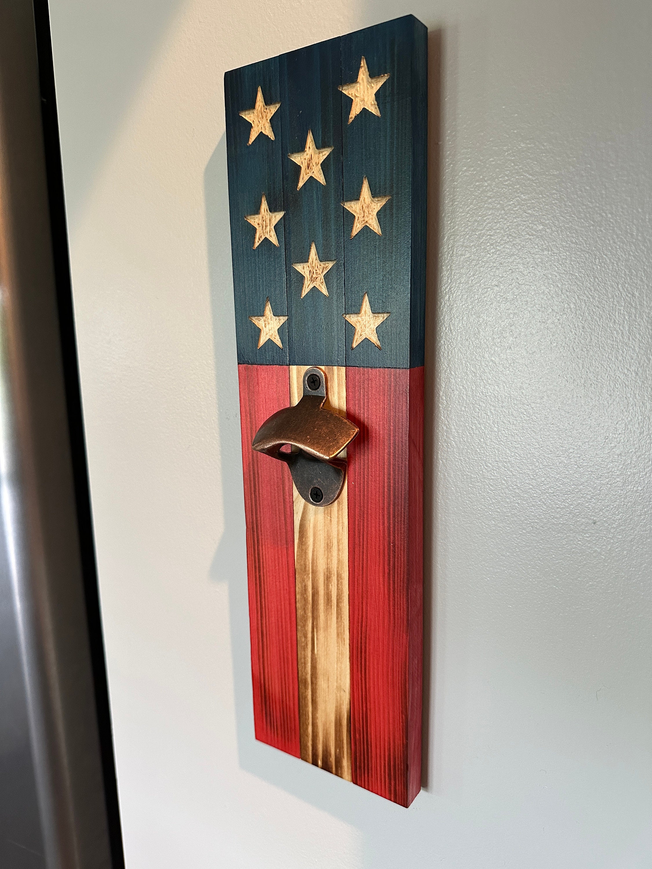 Rustic American Flag Bottle Opener With Magnet to Catch Bottle Caps ...