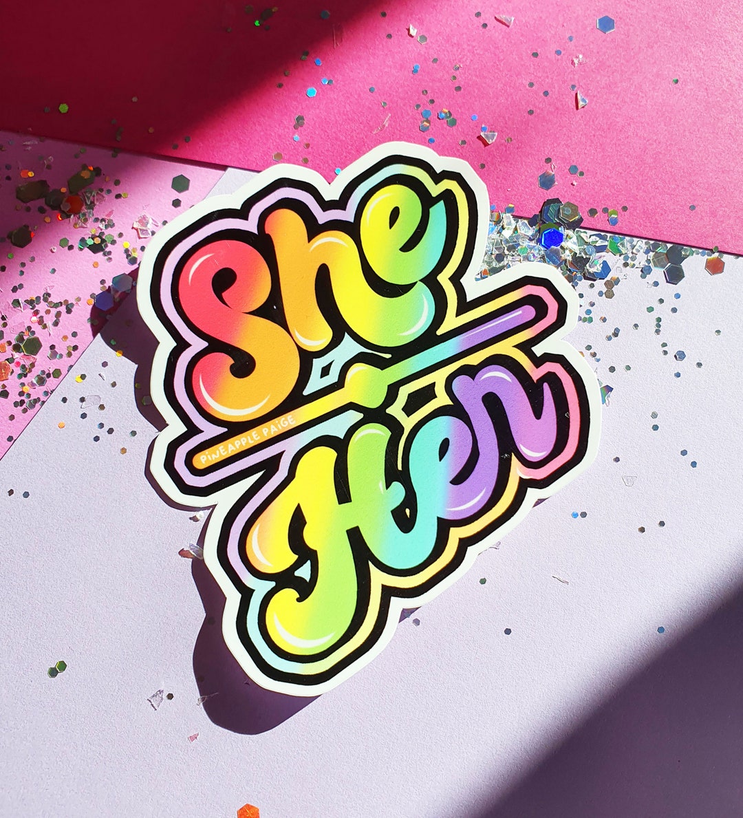 She / Her Sticker, Rainbow Pronoun Sticker, LGBTQI+ Gifts, Ally Sticker ...