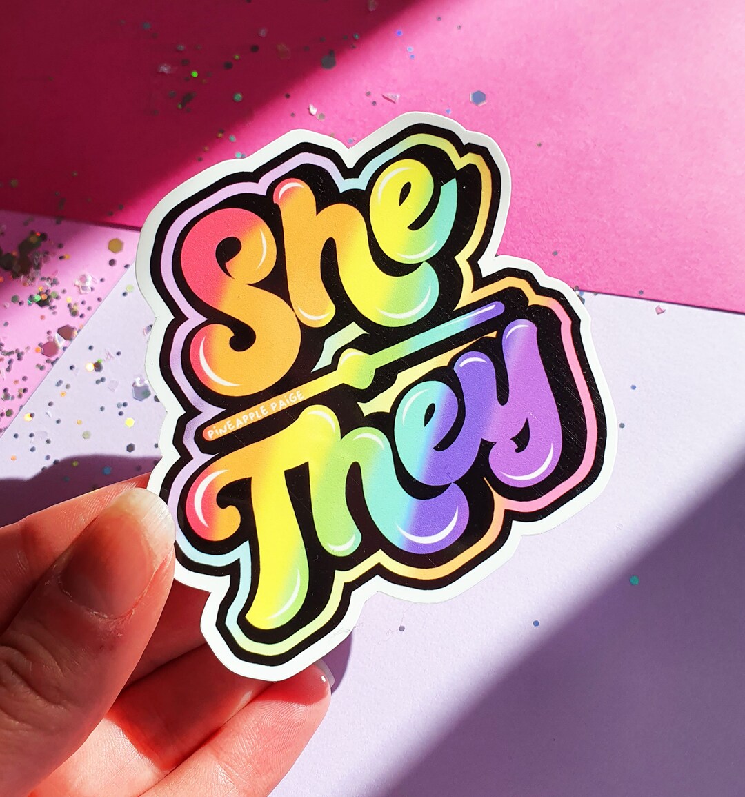 She / They Sticker, Rainbow Pronoun Sticker, LGBTQI+ Gifts, Ally ...