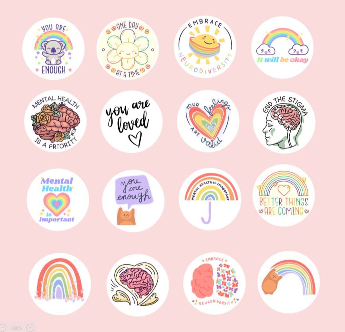 16 Positive Mental Health Stickers Sheet. Self Care Stickers. | Etsy