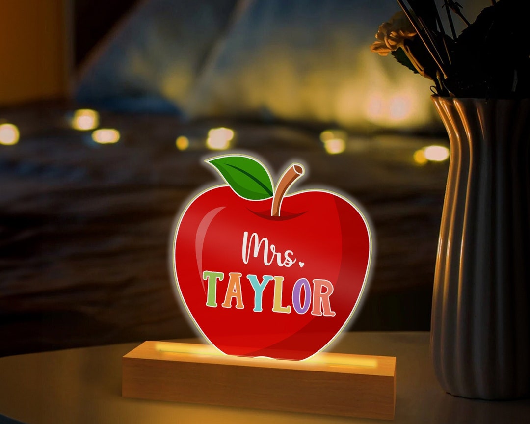 Personalized Teacher Apple Night Light, Custom Teacher Appreciation ...
