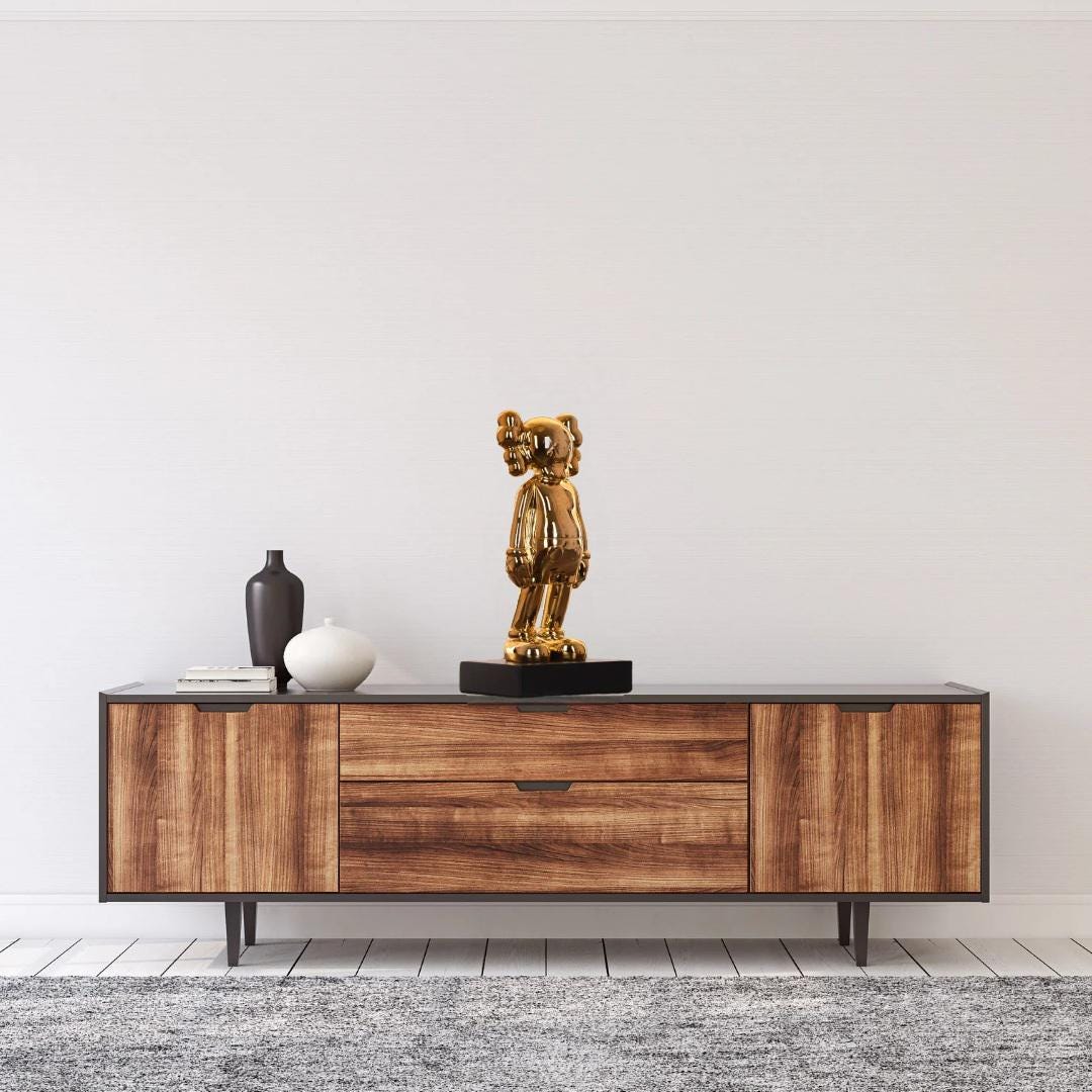 KAWS Figure Statue KAWS Gold Finish Sculpture Golden Bearbrick Statue ...