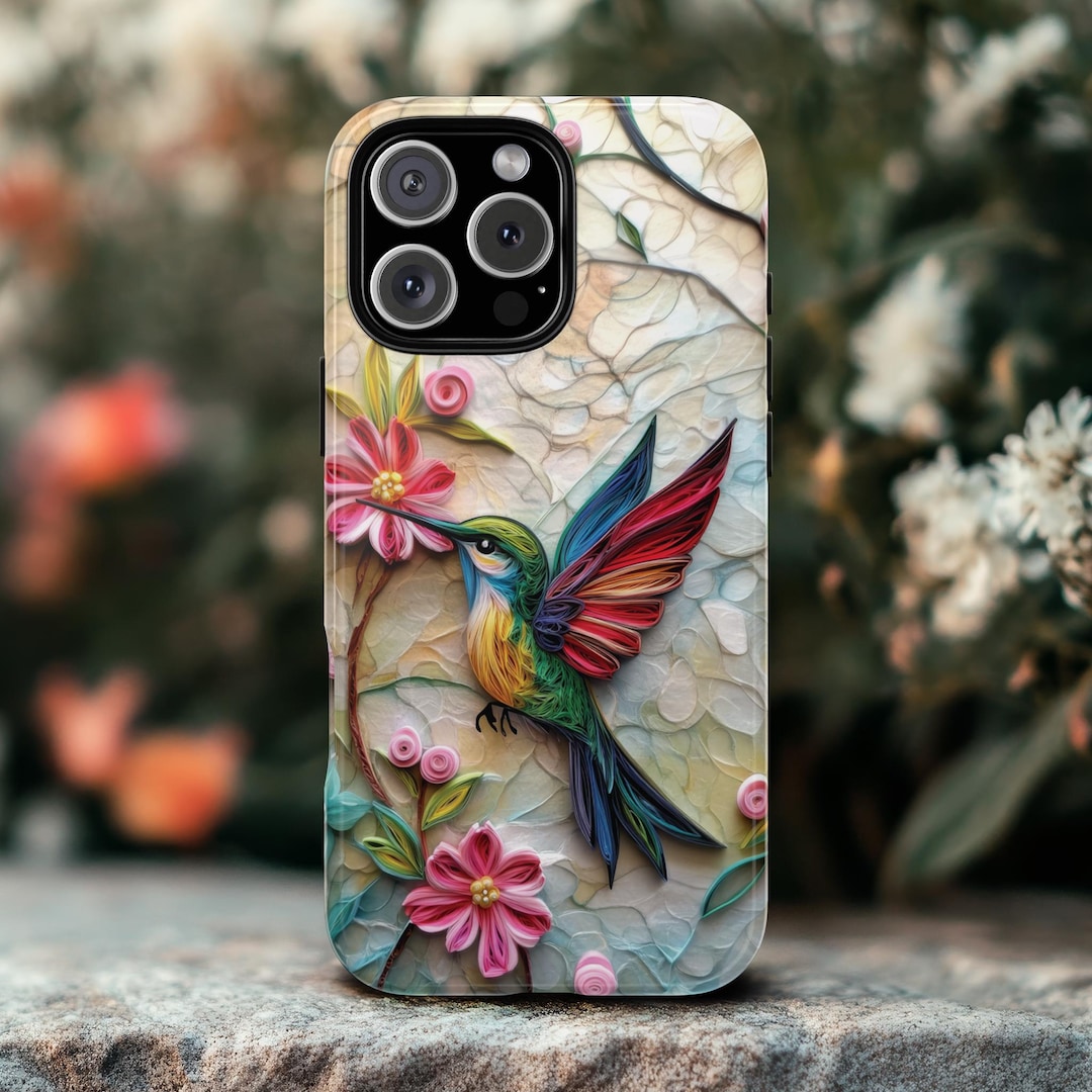 Hummingbird Quilled Effect Phone Case, Floral Nature Design, 3D Paper ...