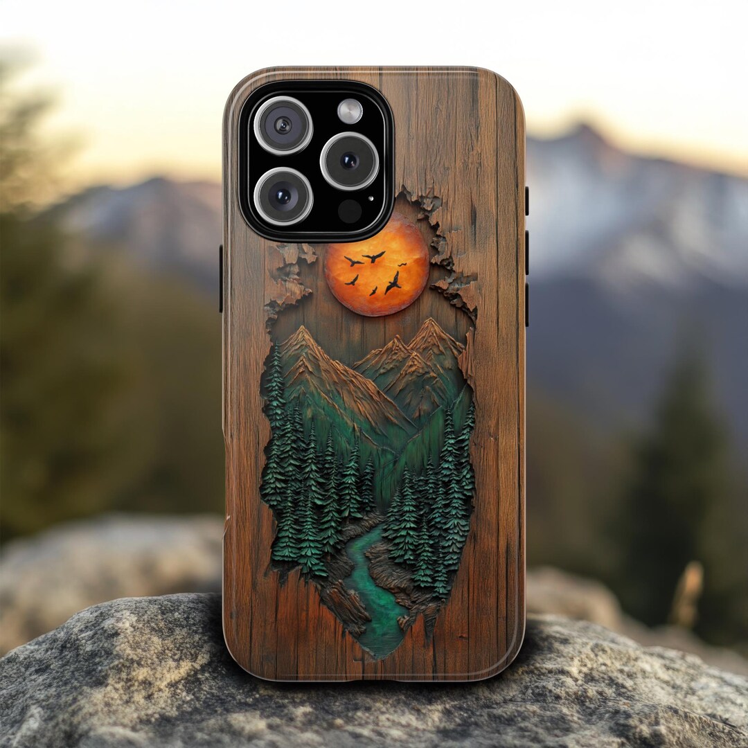 Mountain Woodland Carved Art Effect Nature Phone Case, Forest Outdoors ...