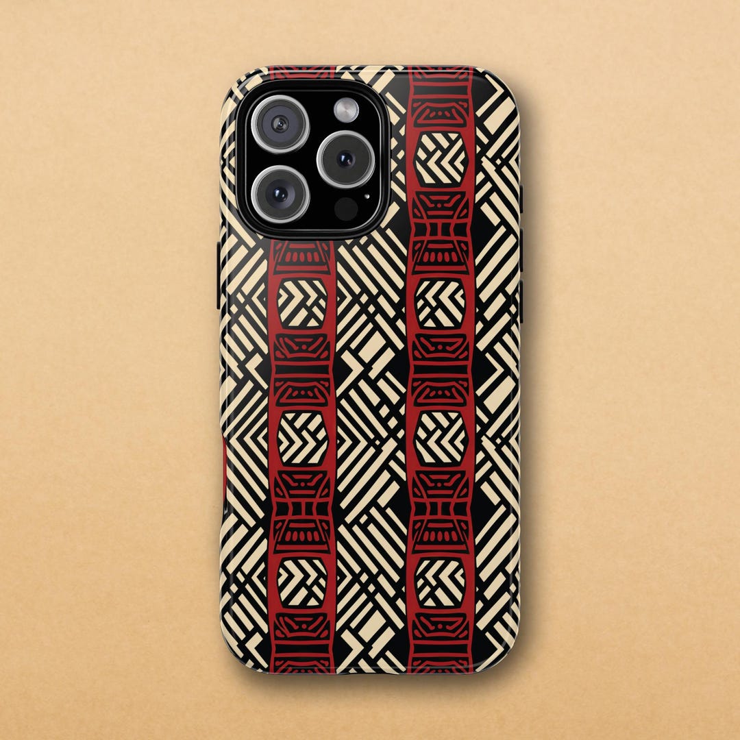 Africa Inspired Red Black Tribal Pattern Phone Case, Geometric African ...