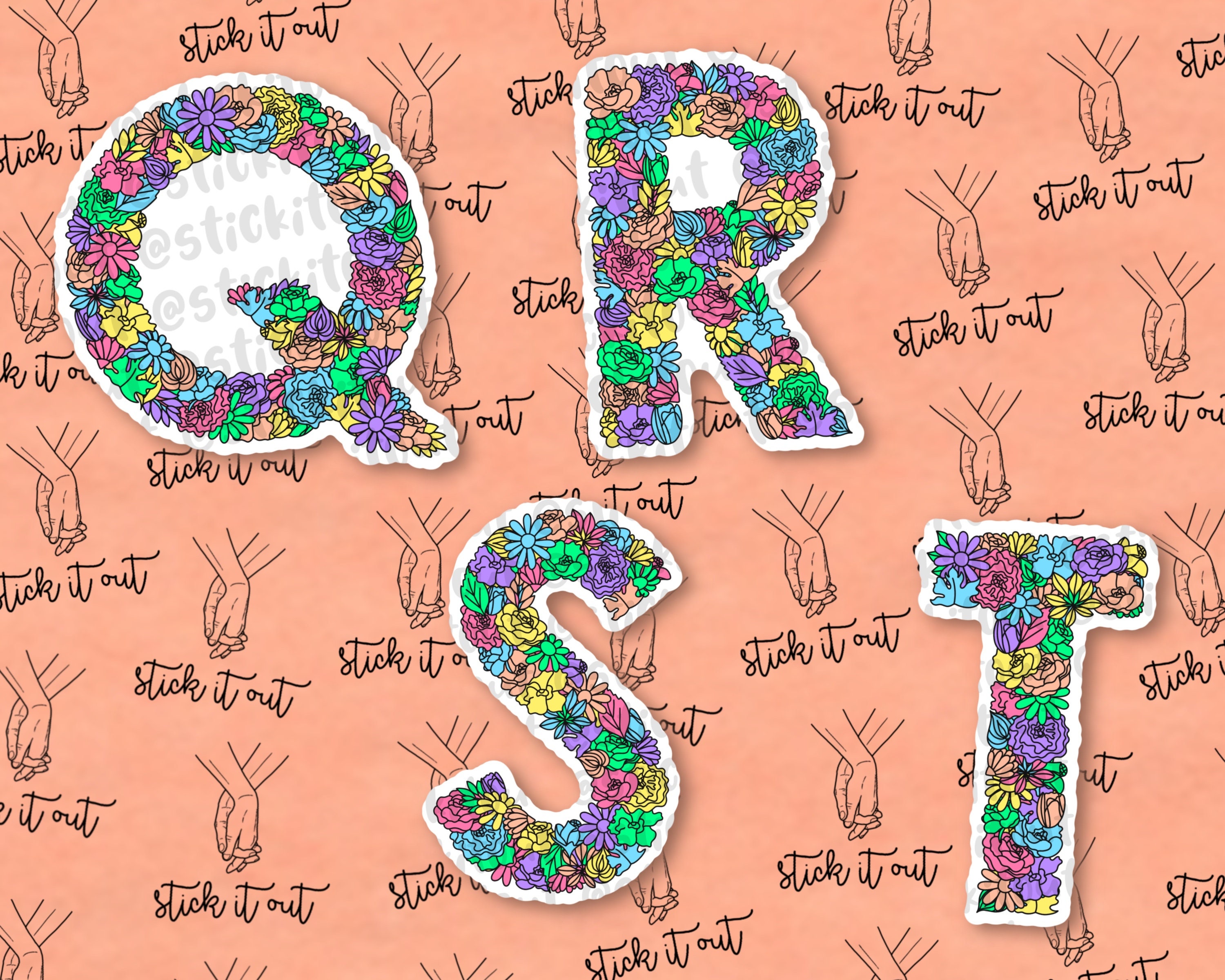 Floral Letters Vinyl Sticker Monogram A-Z Letter Stickers | Etsy