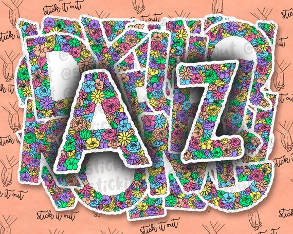 Floral Letters Vinyl Sticker Monogram A-Z Letter Stickers | Etsy